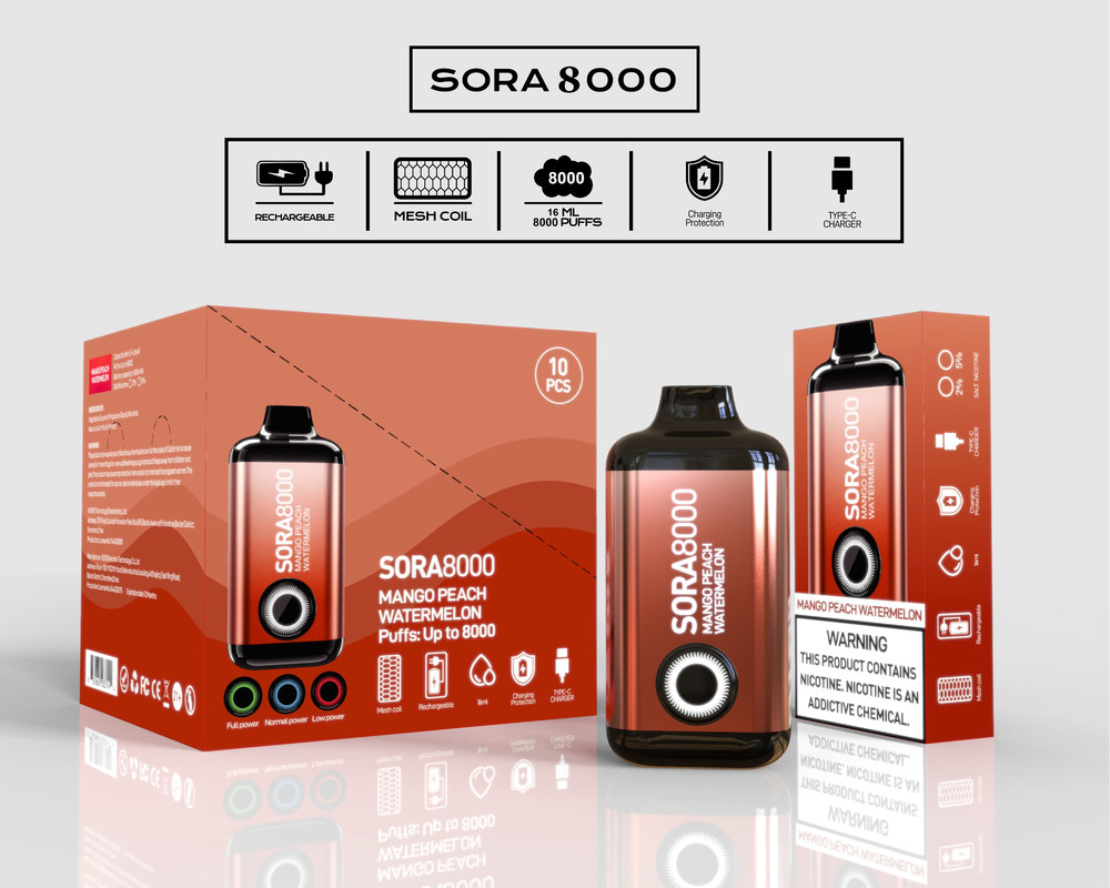 Sora 8000 Puffs Disposable Vape Pod 24 Fruit Flavors 650mah Type C ...